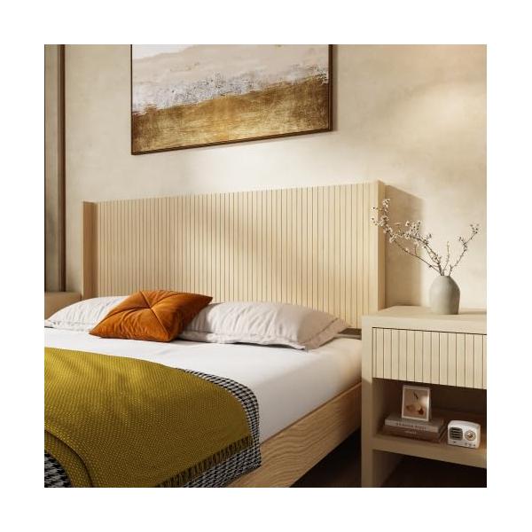 商品名: Anwick ボーホー キングサイズ ヘッドボードのみ、80.2インチ幅木製ヘッドボードキング、モダンファームハウスヘッドボード、壁取り付けヘッドボード、溝付きパネル、ウィングバックヘッドボード(ナチュラル、新品) Anwick ...