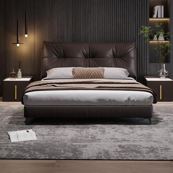 商品名:  LSIGHTUS Black Simple Genuine Leather Bed Storage Platform Bed Frame with Headboard and Storage Drawers No Box Spr...
