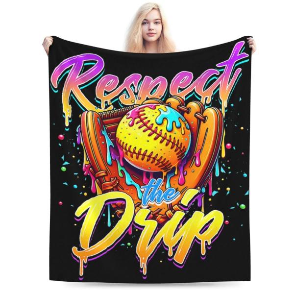 商品名:  KAOEOSI Softball Respect The Drip Drip Game Day Flannel Throw Blanket Winter Cozy Bed Blankets Home Decor for Bedr...