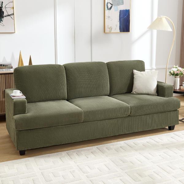 商品名:  HOMYKA 85 Inch 3 Seats Sofa with Side Pocket, Corduroy Fabric 3 Seater Couch for Living Room, Comfy Modern Small C...