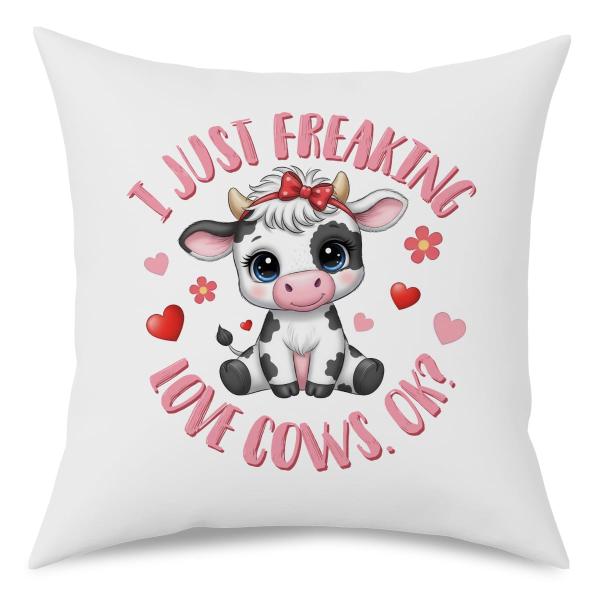 商品名: Fokongna I Just Freaking Love Cows. ok? 装飾ピローケース スローピローカバー、かわいい農家 動物 ピンクの牛 女の子の部屋、ベッド、椅子、カウチ用 18 x 18インチ Fokongna I...