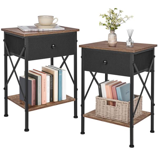 商品名:  VECELO Nightstand Set of 2, X-Design End Side Table with Fabric Storage Drawer and Open Shelf, Bedside Night Stand...