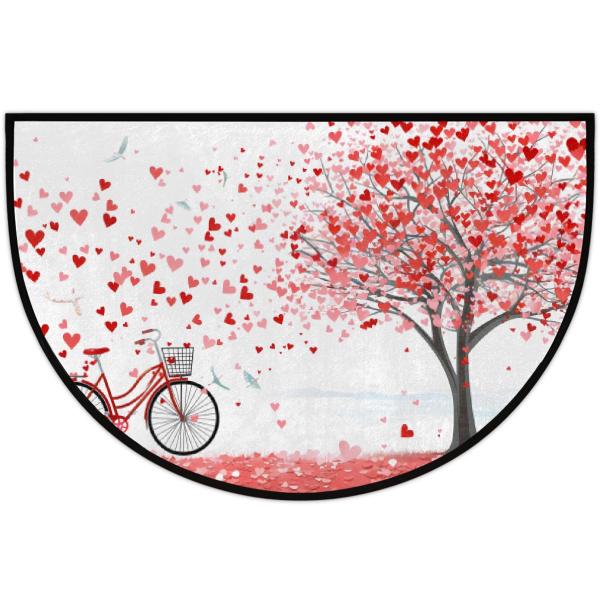 商品名:  Valentine Red Tree Bicycle Half Round Door Mat Indoor Entrance Washable Half Circle Area Rugs Non Slip Half Moon R...