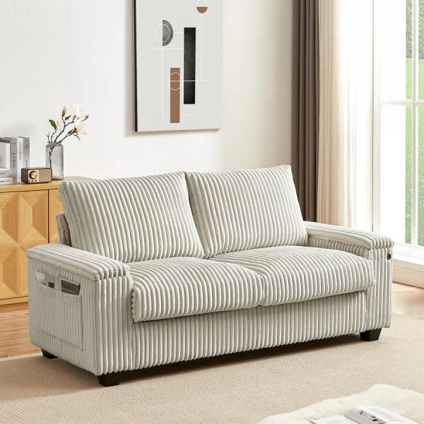 商品名:  KORVYAL 71" Corduroy Sofa, Mid Century Modern Comfy Upholstered Couches with Side Pocket, Double Chair with Storag...