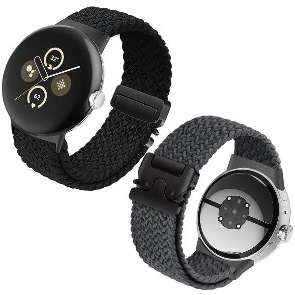 商品名: Zspoly パラシュートバックル ナイロン編組バンド 2本パック Google Pixel Watch 4/3 /2/1 41mm 45mmバンドに対応 ソフトで通気性のある時計ストラップ 男女兼用 - メタルバックルスポーツ交...