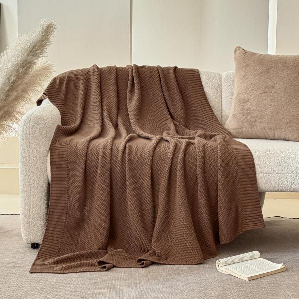 商品名: Simple&amp;Opulence コットン100%スローブランケット、ソリッドカラーケーブルニットブランケット スーパーソフト 快適 通気性 装飾ファームハウス カウチソファベッド用 オールシーズン使用(コーヒー、50x60...
