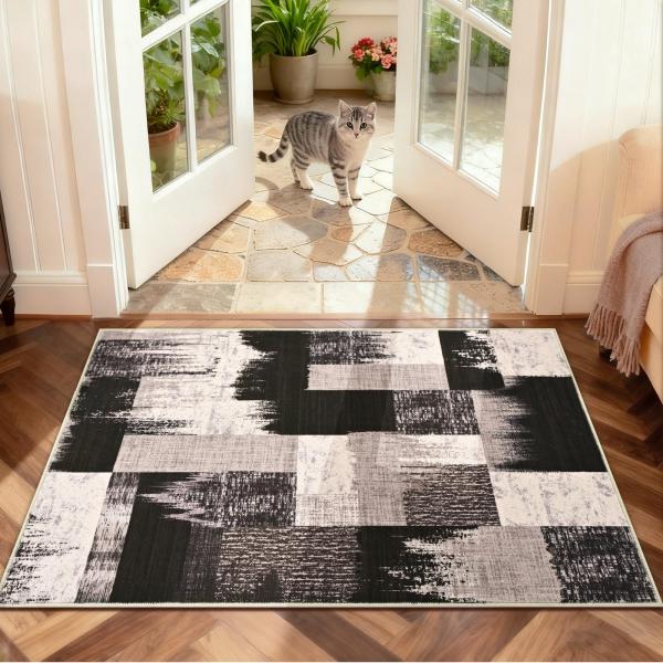 商品名:  Yinhua Modern Geometric Entryway Rug 2x3, Patchwork Brown Rugs for Entryway Indoor Washable Abstract Area Rug Non ...