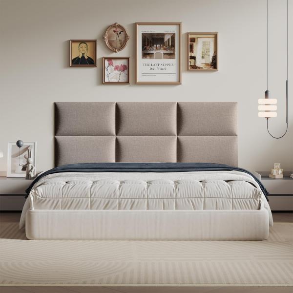 商品名: MAQQL 寝室用モダン装飾ヘッドボード(6、カーキリネン生地) MAQQL 6-Piece Khaki Linen Upholstered Headboard Twin Size Wall Mounted, Neutral Fa...