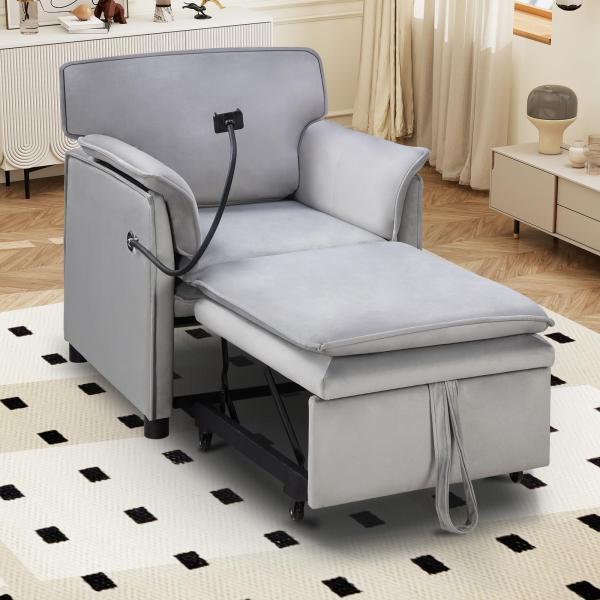 商品名:  EBELLO 1-Seater Convertible Sofa Bed, 3-in-1 Fabric Futon Small Sleeper with Adjustable Backrest, Charging Ports &...