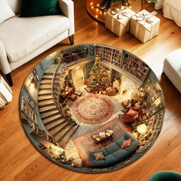 商品名:  Christmas 3D Rug, Personalized Optical Illusion Round Rug for Bedroom Living Room Indoor Christmas Decorations Xma...