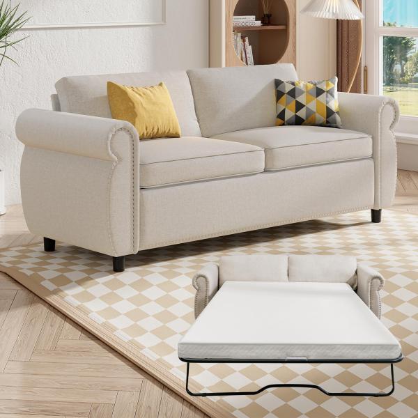 商品名:  BALUS Full Pull Out Sofa Bed, 2 in 1 Convertible Pull Out Couch with Memory Foam Mattress and Nailhead Armrests, S...