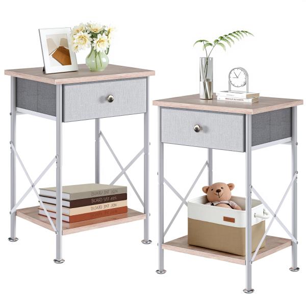 商品名:  VECELO End Tables, Modern Nightstand with Fabric Drawer &amp; Open Shelf, Night Stand for Bedroom Living Room, Ind...