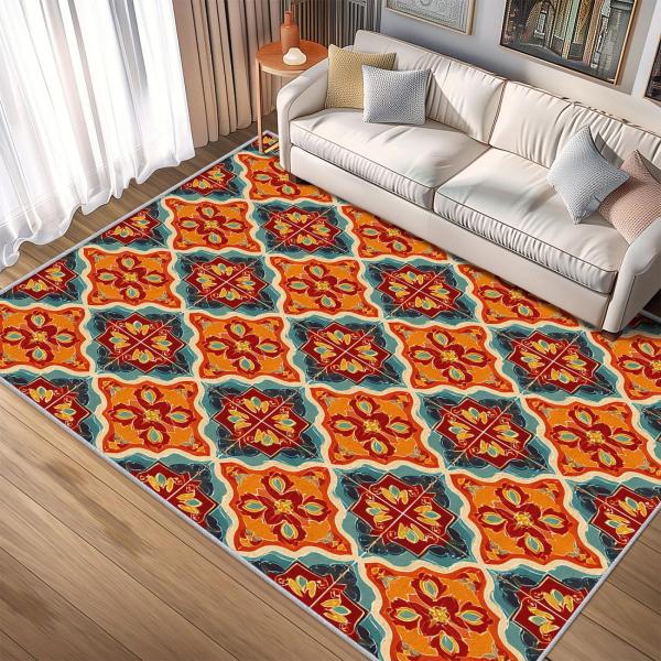 商品名:  Mexican Rug 3x5 Rugs Mexican Geometric Ceramic Tile Area Rug Washable, Ethnic Vintage Carpet Home Room Decor Rugs ...
