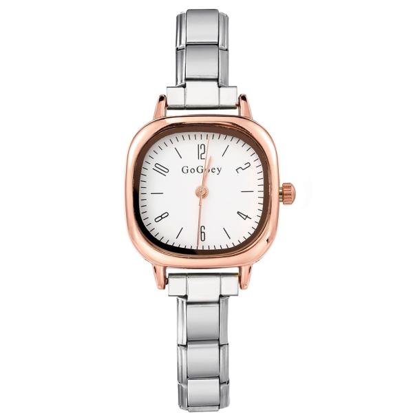 商品名:  Double Fair Italian Charm Bracelet Watch for Women, 25mm Square Dial Quartz Wristwatch, Two-Tone Rose Gold &amp; S...