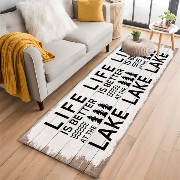 商品名:  Hallway Runner Rug 2'x6', Life is Better at The Lake Long Non-Slip Runner Rugs, Rustic Black Artistic Aesthetics W...