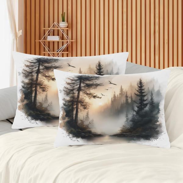 商品名:  Misty Forest Pillow Shams Standard Size, Sunshine Tree Pillow Covers 20"x26", Set of 2, Soft Microfiber Watercolor...