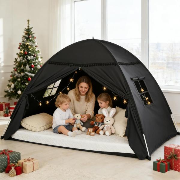 商品名: jiangcha ツイン二段ベッドテントキャノピー 子供用プレイハウス用 屋内 ポータブル 折りたたみ式 プライバシーシェルター 通気性のある星空キャノピー付き 女の子と男の子の寝室用 (ツインブラック) jiangcha Twi...