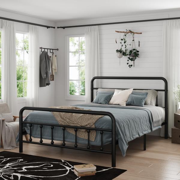 商品名:  extrasleep Queen Metal Bed Frame with Headboard, Black Bed Frames Queen Size with Underbed Storage Space, Structur...