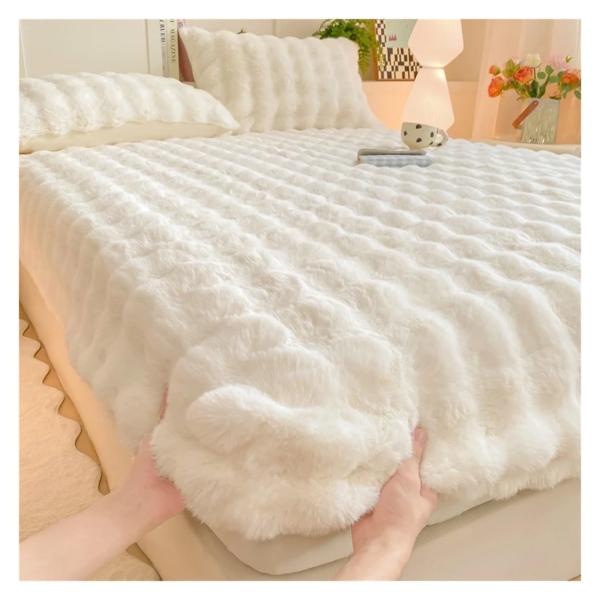 商品名:  Fluffy Plush Bed Sheet Coral Fleece Thick Queen Bed Sheets for Winter Soft Warm Winter Fitted Bed Sheet King Drap ...