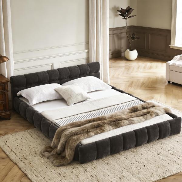 商品名:  Chenille Fabric Upholstered Platform Bed Frame with Soft Headboard, Modern Low Profile Grounded Design, No Box Spr...