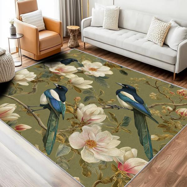 商品名:  Floral Bird Rug 5x7 Rugs Branch Flower Leaf Vintage Area Rug Washable, Japanese Style Carpet Home Room Decor Rugs ...