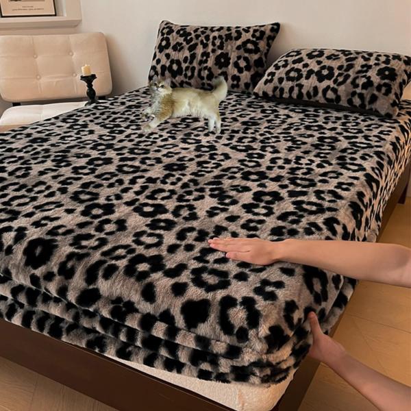 商品名:  nstvifu Leopard Print Bedspread, Faux Rabbit Fur Fitted Sheet, Leopard Print Sheets Elastic Bed Sheet Fluffy, Sing...