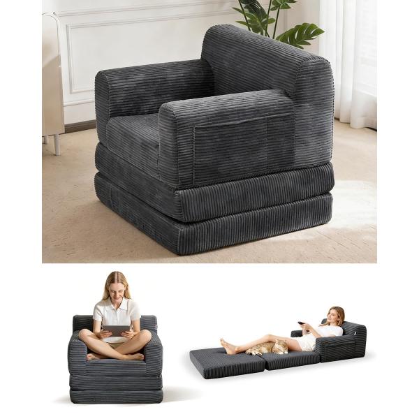 商品名: Aloomis 折りたたみソファベッド ダークグレー シングル Aloomis Boneless Couch Sofa Bed, Convertible Sleeper Chair with One-Piece High-Dens...