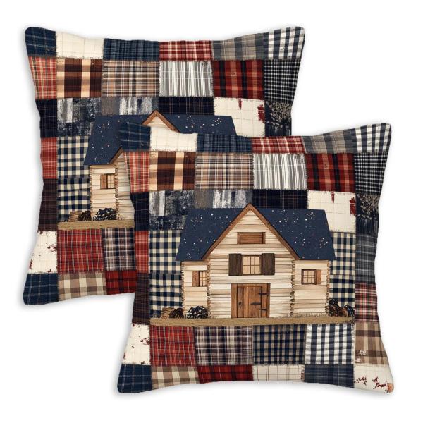 商品名:  XroVindao Farmhouse Throw Pillow Covers 18x18 Inches Set of 2 | Rustic Lodge Cabin Cushion Cases | Woodland Plaid ...