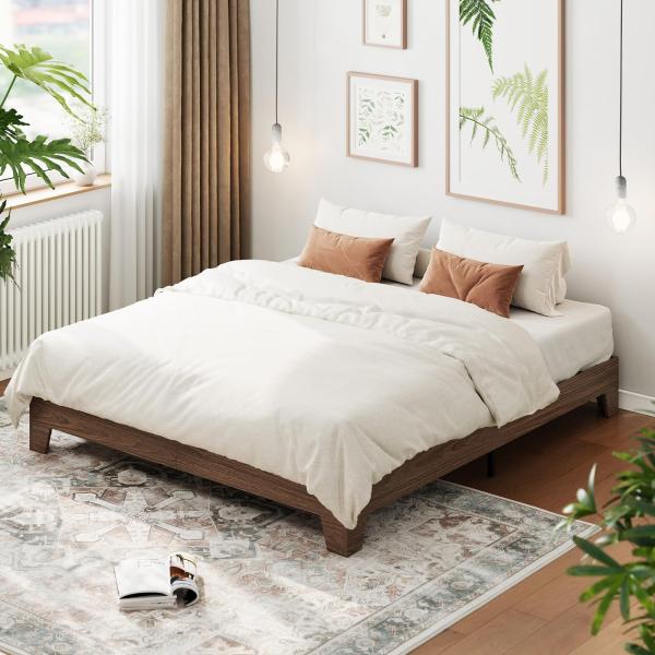 商品名:  GAOMON 10 Inch King Size Wood Platform Bed with Wooden Slats, Nature Platform Bed Frame, No Box Spring Needed, Eas...