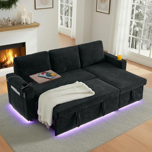 商品名:  EYATZO LED Sectional Sleeper Sofa with Pull Out Bed, Convertible L Shaped Sofa with Storage Chaise Lounge, Retract...