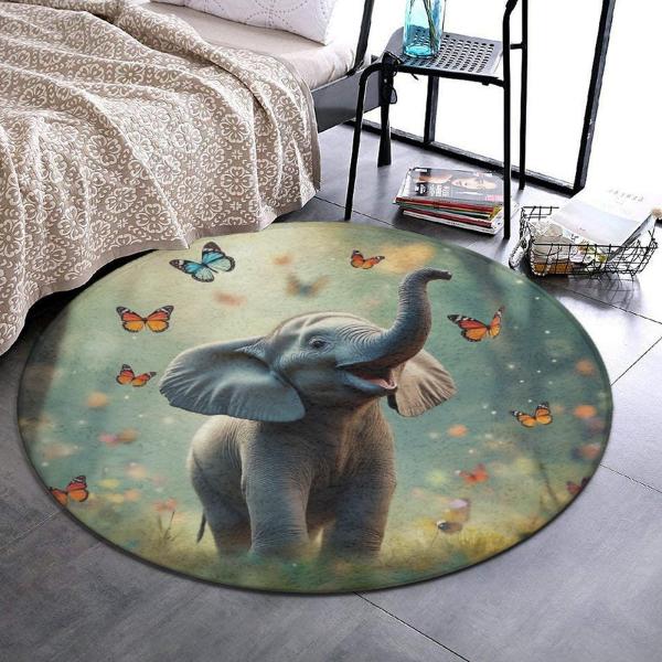 商品名:  VAFZASC Plush Round Nursery Rug Fantasy Elephant Butterfly, Anti Slip Stain Resistant Washable Fuzzy Carpet for Bo...