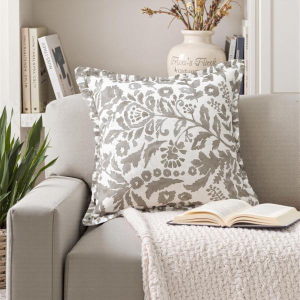 商品名: DriftAway Julia 水彩キルト枕カバー ブルーミングフラワー フローラルプリント 装飾正方形 ホームソファ/寝室/ベッドの装飾用 40.8×40.8cm 1個 グレー DriftAway Julia Watercolo...