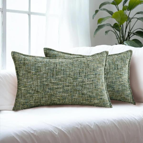商品名: HAUSSY ダークグリーン クッションカバー 12x20 2枚セット シェニール ツイード テクスチャ 装飾 ソファ 腰 枕カバー ニュートラル モダン 枕カバー ソファベッド/リビングルームの装飾用 HAUSSY Dark G...