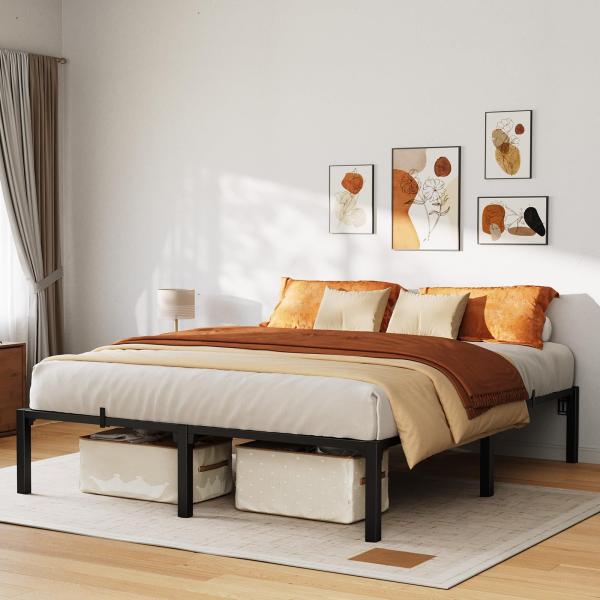 商品名:  King Size Bed Frame 14 Inch ? Sturdy Metal Platform Bed with No-Screw Assembly, Reinforced Steel Structure, Quiet ...