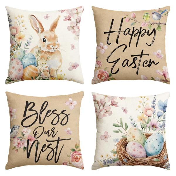 商品名:  AVOIN colorlife Happy Easter Rabbit Cherry Blossom Easter Eggs Throw Pillow Covers, 20 x 20 Inch Bless Our Nest Fl...