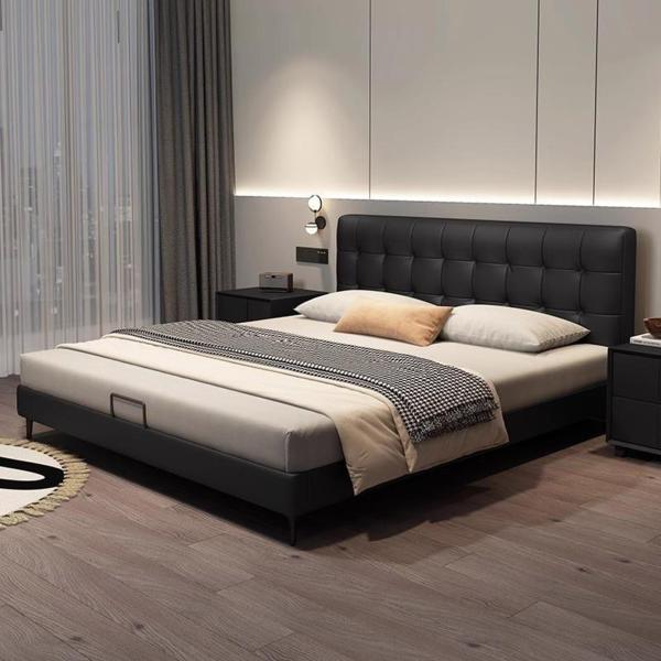 商品名:  LSIGHTUS Black Queen Size Genuine Leather Bed Set Upholstered Platform Bed Frame with Headboard and Storage Drawer...