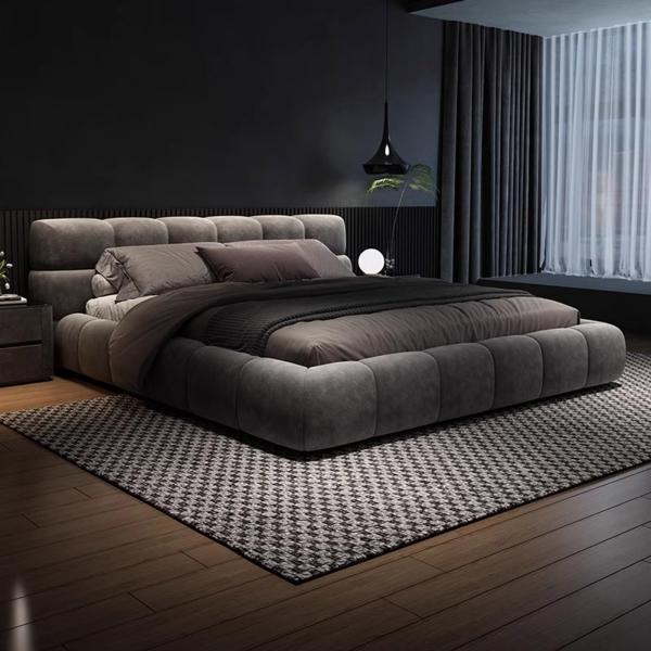 商品名:  LSIGHTUS Modern Gray Genuine Leather Bed with Wingback Headboard and Storage Drawers Upholstered Platform Bed Fram...