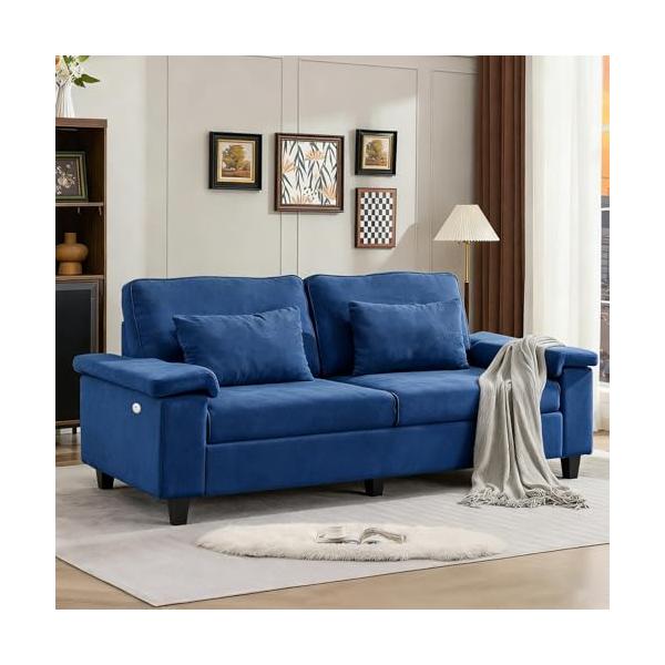 商品名: Orcalic 79インチ ディープシートソファ リビングルーム用 ミッドセンチュリー モダン 3人掛けソファ 調節可能なアームレスト&amp;充電ポート付き アパート、ホームオフィス用ネイビーブルーラブシート Orcalic 7...