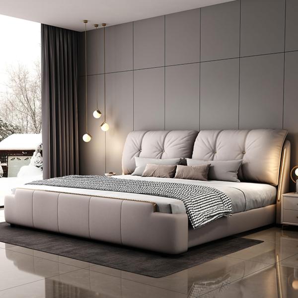 商品名:  HONGYISHI Luxury King Size Genuine Leather Bed Upholstered Platform Bed Frame with Headboard and Storage Drawers S...