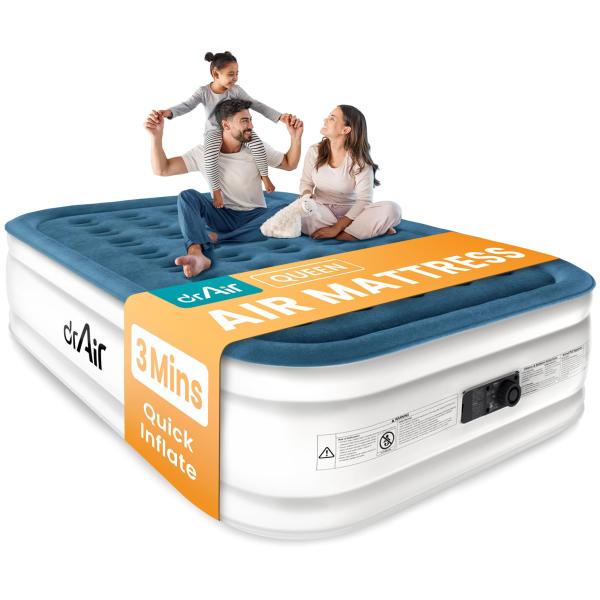 商品名: Dr. air Queen エアマットレス ポンプ内蔵 18インチ 浮き上がったブローアップマットレス - 最大800ポンドのハニカムデザイン 3分の膨張 防水ベルベットのようなトップ 自宅 ゲスト キャンプに最適 コルション空気...