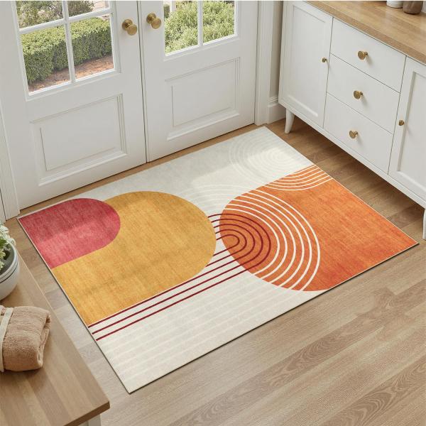 商品名: DCX 25-0007-モダン-レッドマルチカラー-2x3 エリアラグ DCX Abstract Machine Washable 2x3Rug, Mid Century Modern Rug for Living Room, S...