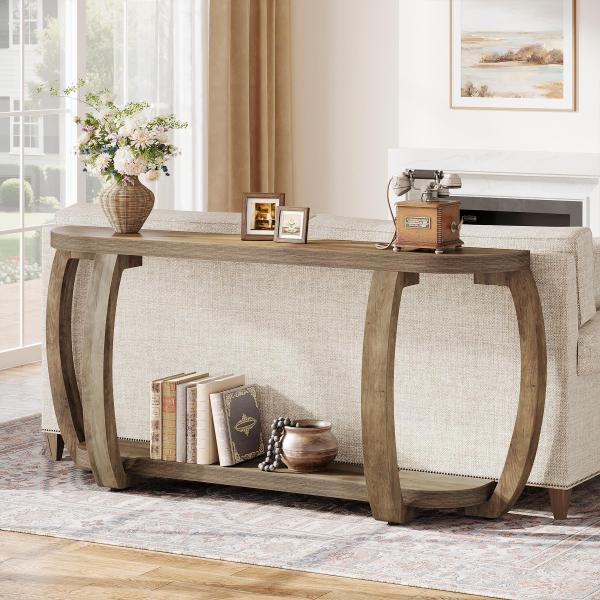 商品名:  Tribesigns Farmhouse Wooden Console Table with Open Shelf, 63-Inch Long Sofa Entryway Table with Curved Legs for L...