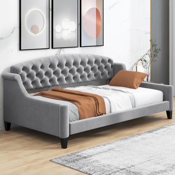 商品名:  Harper &amp; Bright Designs Twin Size Modern Luxury Tufted Upholstered Button Daybed Frame, Sofa Bed for Bedroom, ...