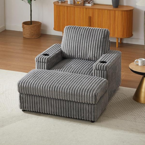 商品名:  42.5" Corduroy Single Recliner Chair with Storage Ottoman, Deep-Seated Living Room Sofa, Oversized Armchair with C...