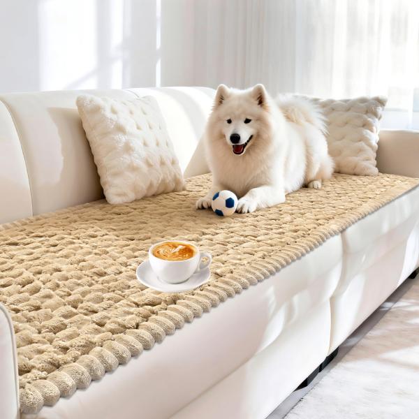 商品名: Vorona 犬用カウチカバー 洗濯可能 ノンスリップ ファジー ペットカウチカバー 3クッションソファ用 ペットに優しい 厚手ソフトソファースリップカバー クッションプロテクター 犬と猫用(ブラウン、27.5インチ×71インチ)...