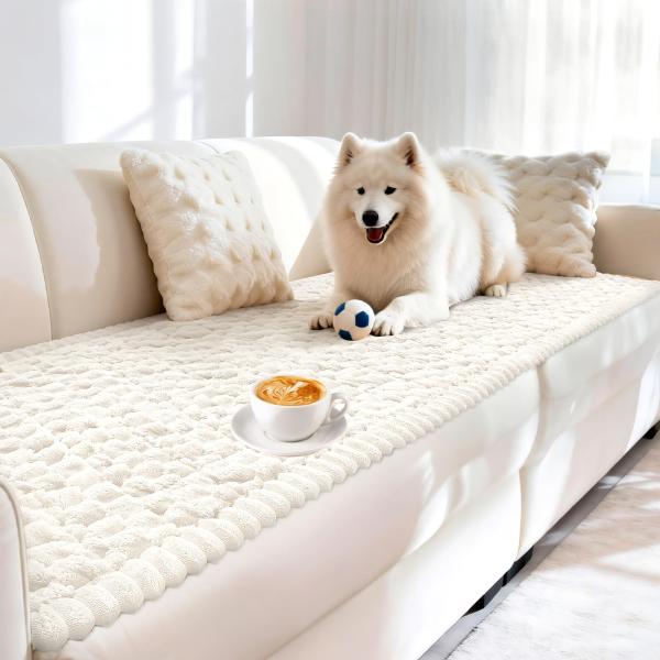 商品名: Vorona 犬用カウチカバー 洗濯可能 滑り止め ファジー ペットカウチ カバー 3クッションソファ用 ペットフレンドリー 厚手ソフトソファースリップカバー クッションプロテクター 犬と猫用(ベージュ、27.5インチ x 82....