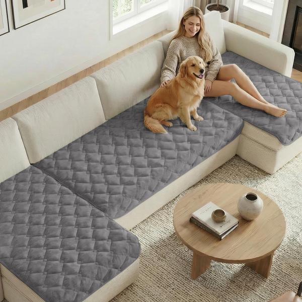 商品名: H.VERSAILTEX シェニール織 犬用カウチカバー 洗える ソフト ファジー エクストララージ ソファースリップカバー セクショナルソファカバー 厚手ペットカウチカバー プロテクター 滑り止め 犬用ベッドカバー(ライトグレー...