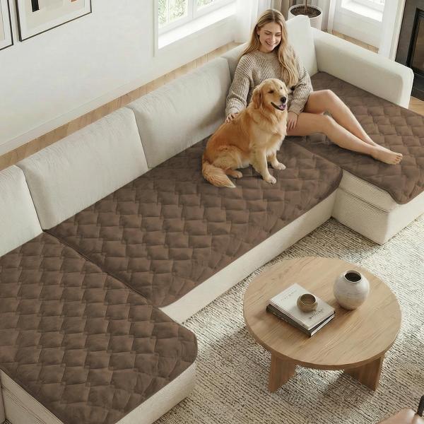 商品名: H.VERSAILTEX シェニール織 犬用カウチカバー 洗える ソフト ファジー エクストララージ ソファースリップカバー セクショナルソファカバー 厚手ペットカウチカバー プロテクター 滑り止め 犬用ベッドカバー(ココモカ、2...