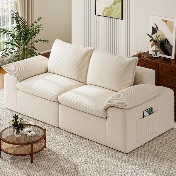 商品名: Buytime 196.0 cm Comfy Cloud ラブシートソファ、リビングルーム用コンバーチブル骨なしラブシート、ワイド2シートモダンモジュラーセクショナルソファ、ディープシート付き、二層クラウドクッションとヘッドレスト...