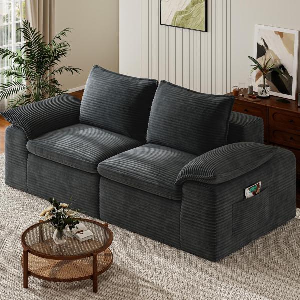 商品名: Buytime 76インチ 快適なクラウド ラブシートソファ、リビングルーム用コンバーチブル骨なしラブシート、ワイド2シートモダンモジュラーセクショナルソファ、ディープシート、ダブルレイヤークラウドクッションとヘッドレスト、ペブル...